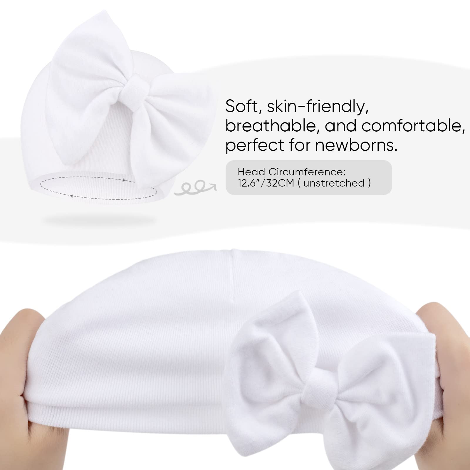 BQUBO Newborn Baby Hats Mittens Set Hospital Hat Beanie Infant Bow Hats Baby Cotton Gloves No Scratch Mittens for 0-6 Months