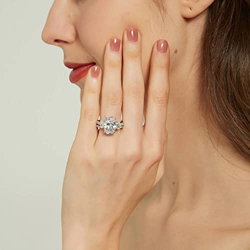 BERRICLE Sterling Silver 3-Stone Wedding Engagement Rings Oval Cut Cubic Zirconia CZ Ring Set for Women, Rhodium Plated Size 8