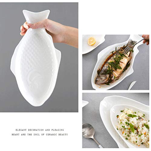 Healeved Fish Plates Ceramic,Serving Food Platter Serving Platters Shrimp Cocktail Serving Dish Storage Platter for Restaurants Home (11 Inches White)