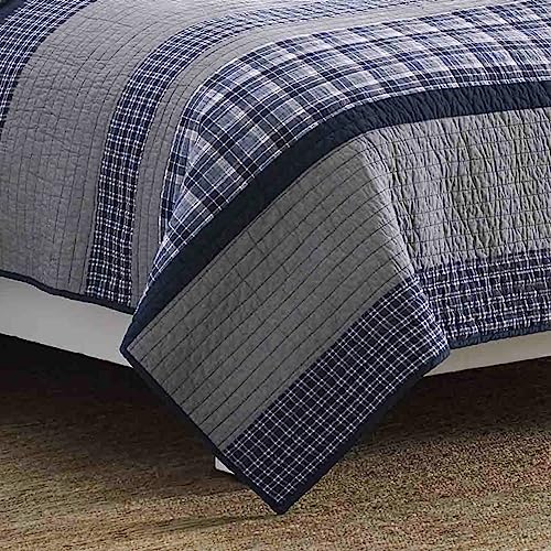 Nautica Home | Adleson Collection | 100% Cotton Reversible and Light-Weight Quilt Bedspread, Pre-Washed for Extra Comfort, Easy Care Machine Washable, Twin, Blue/Grey