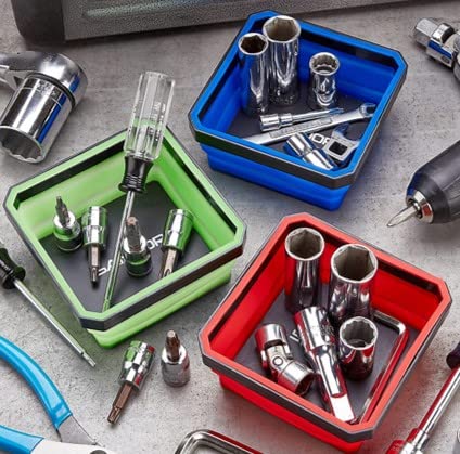 Magnetic Tool Foldable Tray - 4 Pack Silicone Collapsible tray Set for Small Parts and Tools - Square Magnetic tool holder for Organizing Screw Bolts Nuts Washers Pins Sockets - Magnetic storage