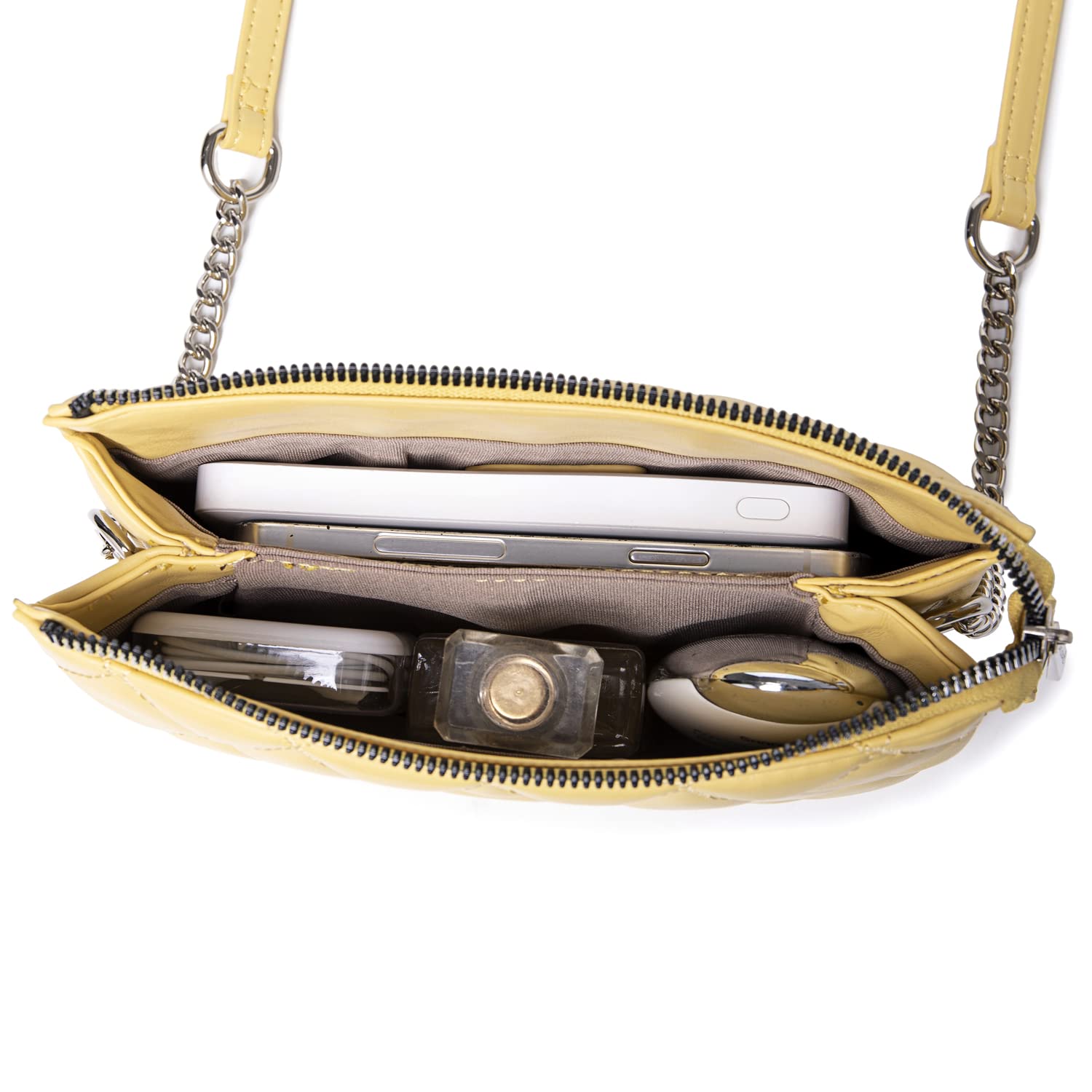 Trendy Small Crossbody Shoulder Bag for Women,Vegan Leather Quilted Cute Cross body Envelop Yellow Purse with Chain Strap