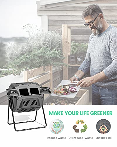 Garden Compost Bin from BPA Free Material, Dual Rotating Outdoor Composting Tumblers (43 Gallon,Black)