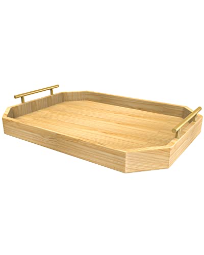 Dormmi Wooden Tray, Serving Tray with Handles 16 inch Rhombus Solid Wood Trays for Serving Breakfast in Bed, Lunch, Dinner, Appetizers, Patio, Ottoman, Coffee Table, BBQ, Party