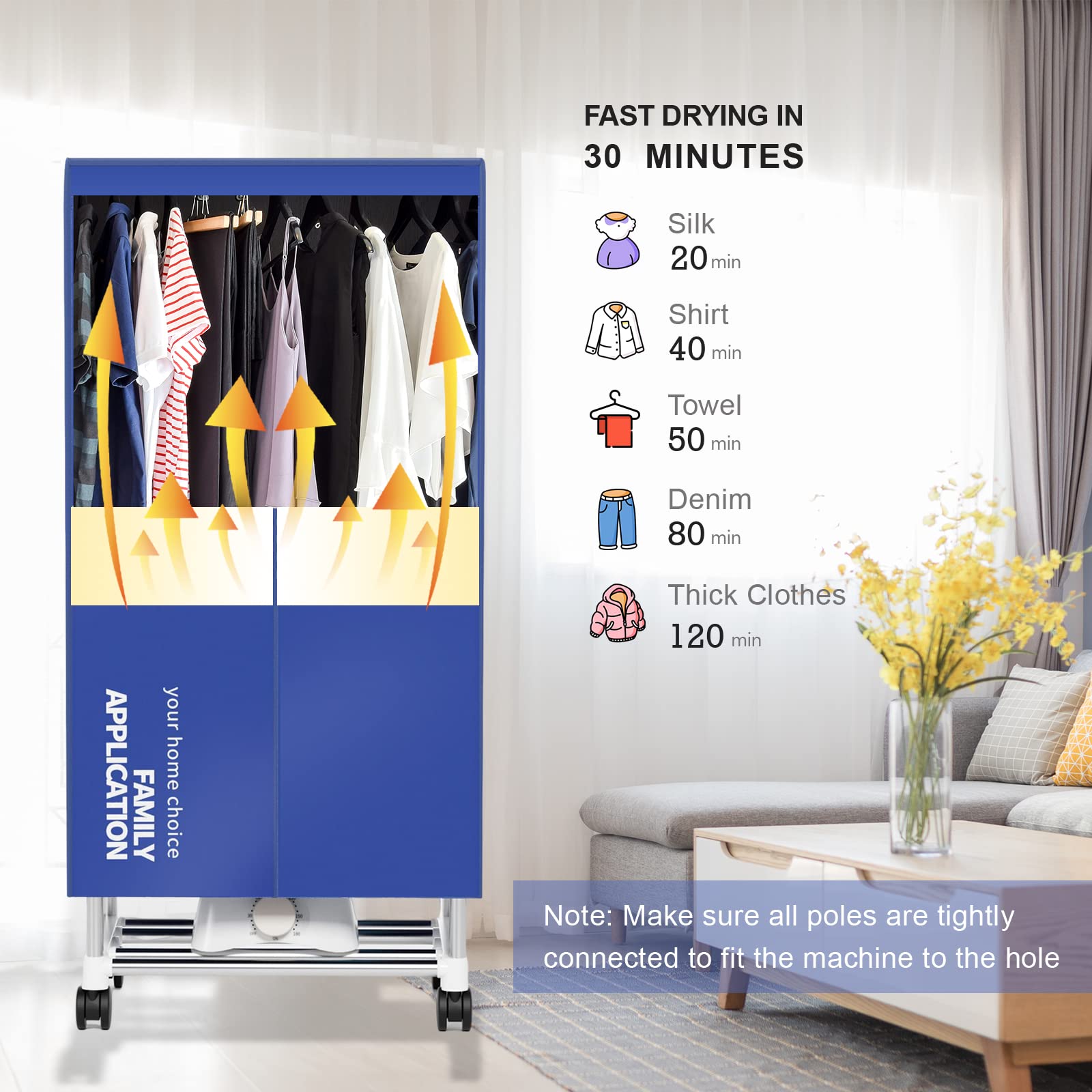Clothes Dryer, Portable Drying Machine with Timer, 60inch Laundry Drying Wardrobe with Large Capacity, Electric Dryer/Rack for Home | Appartments (Blue SF1)