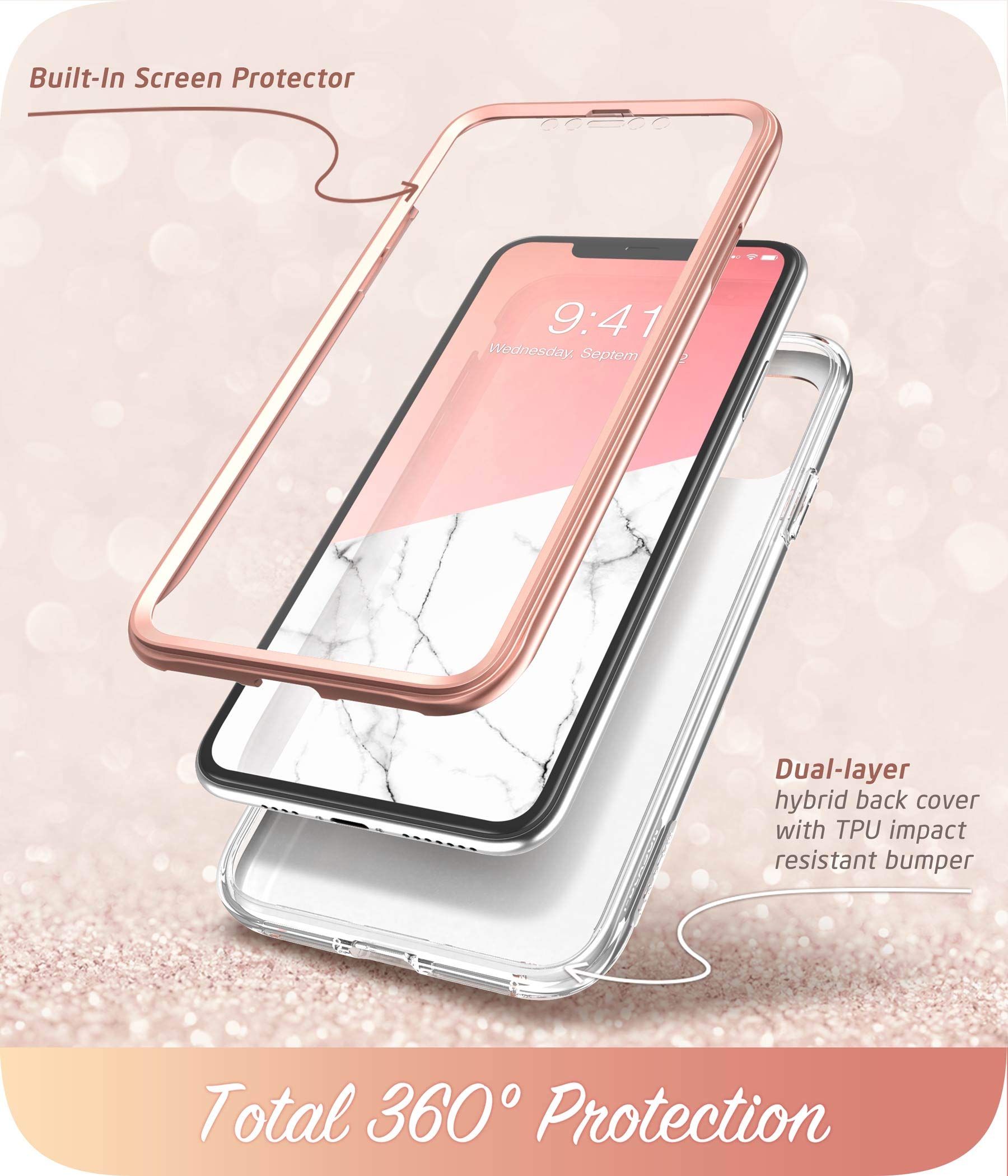 i-Blason Cosmo Series Case for iPhone 11 (2019 Release), Slim Full-Body Stylish Protective Case with Built-in Screen Protector, Marble, 6.1''