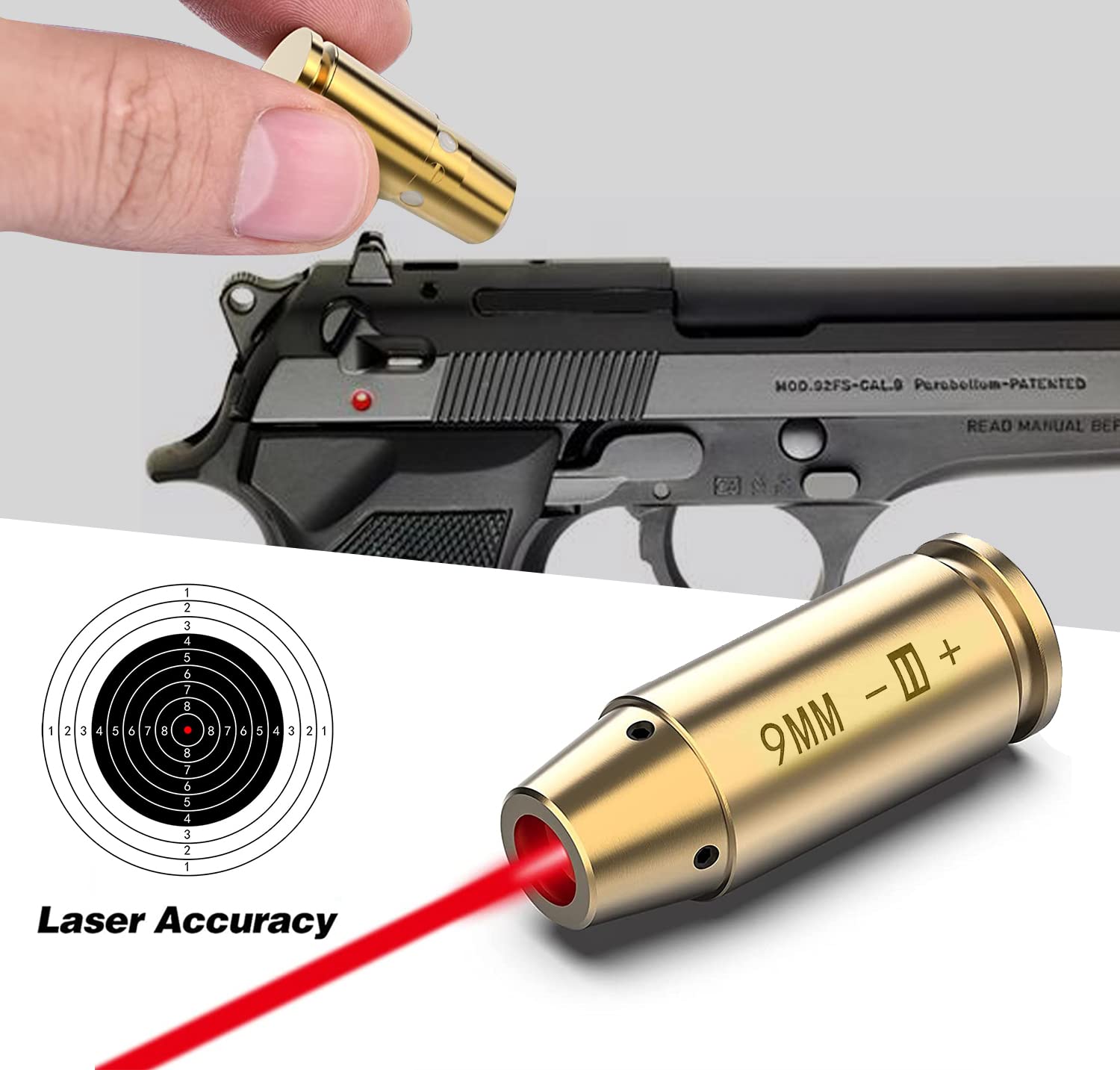 Bore Sight 9mm Bore Sight Red Laser Boresighter Zeroing Boresighter Red Dot Bore Sighter with 3 Sets of Batteries
