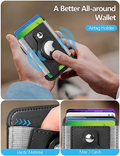 MagSafe Wallet with AirTag Holder, Magnetic Wallet Card Holder for Magsafe, Magnetic Wallet for iPhone 14 Pro Max/14 Pro/14/14 Plus/13 Pro Max/13 Pro/13/13 Mini/ 12 Series(Black)