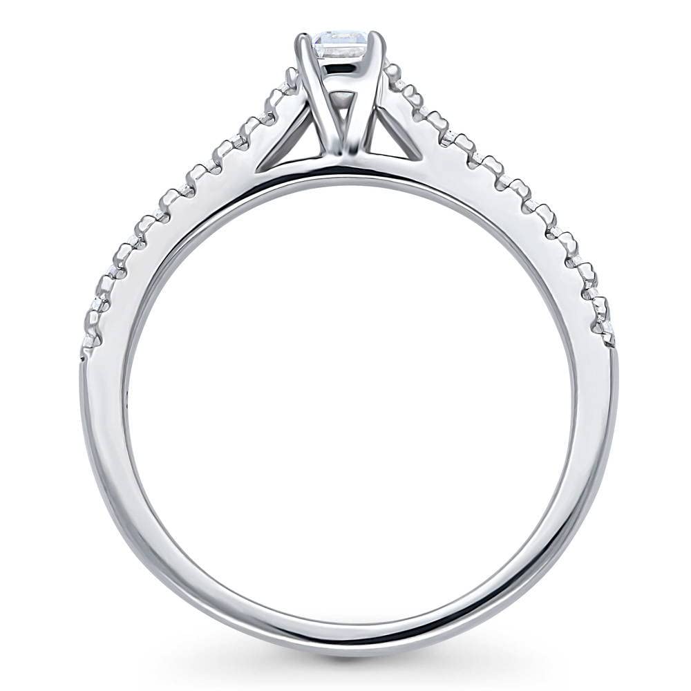 BERRICLE Sterling Silver Solitaire Wedding Engagement Rings 0.3 Carat Emerald Cut Cubic Zirconia CZ Promise Ring for Women, Rhodium Plated Size 4