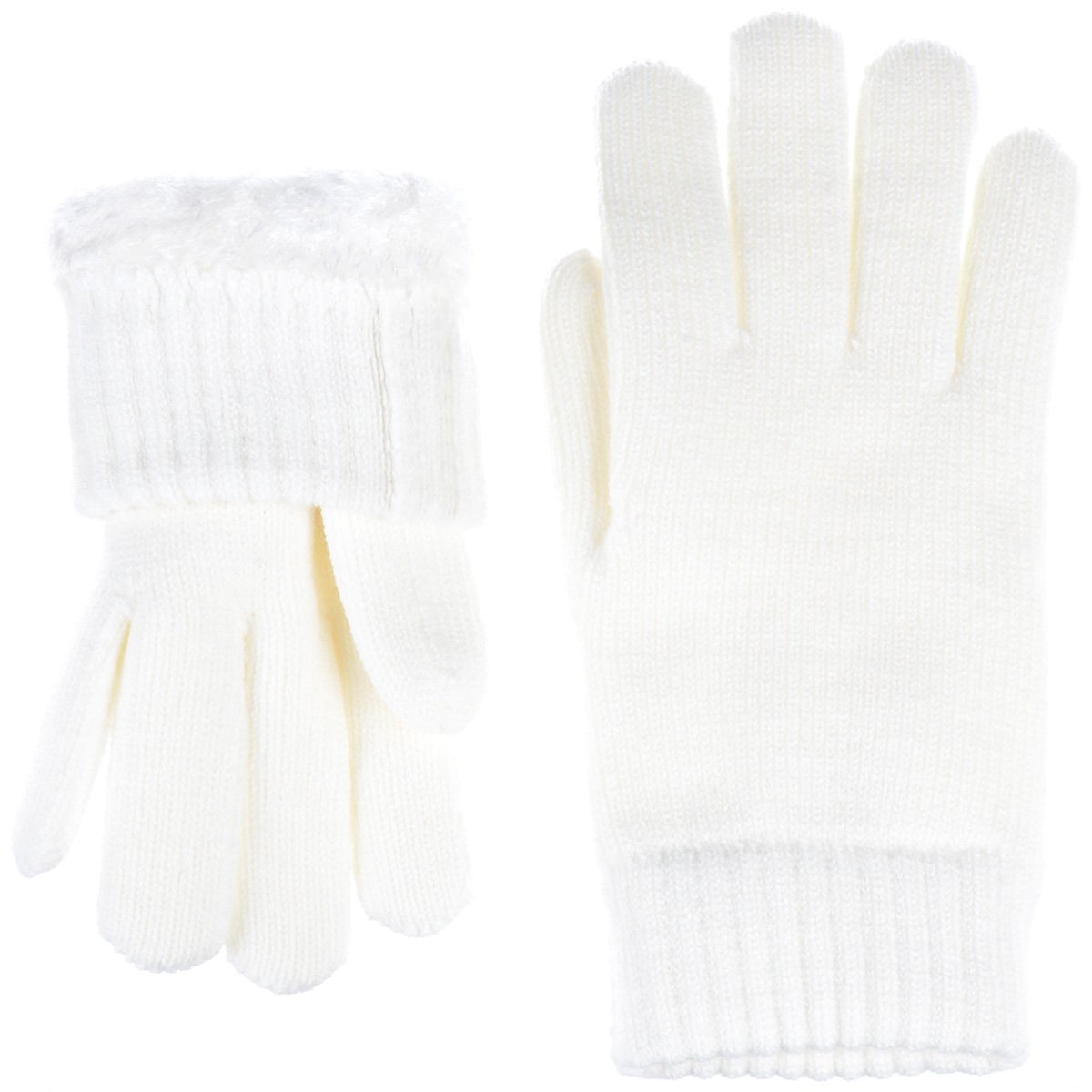Be Your Own Style BYOS Winter Womens Toasty Warm Plush Fleece Lined Knit Gloves Solid Colors (White)