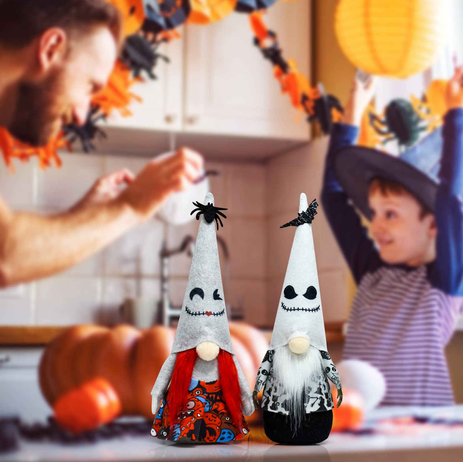BORN FAIR Halloween Gnomes Plush,2PCS Handmade Scandinavian Tomte for Halloween Table Ornament, Tiered Tray Decor,Halloween Home Decor