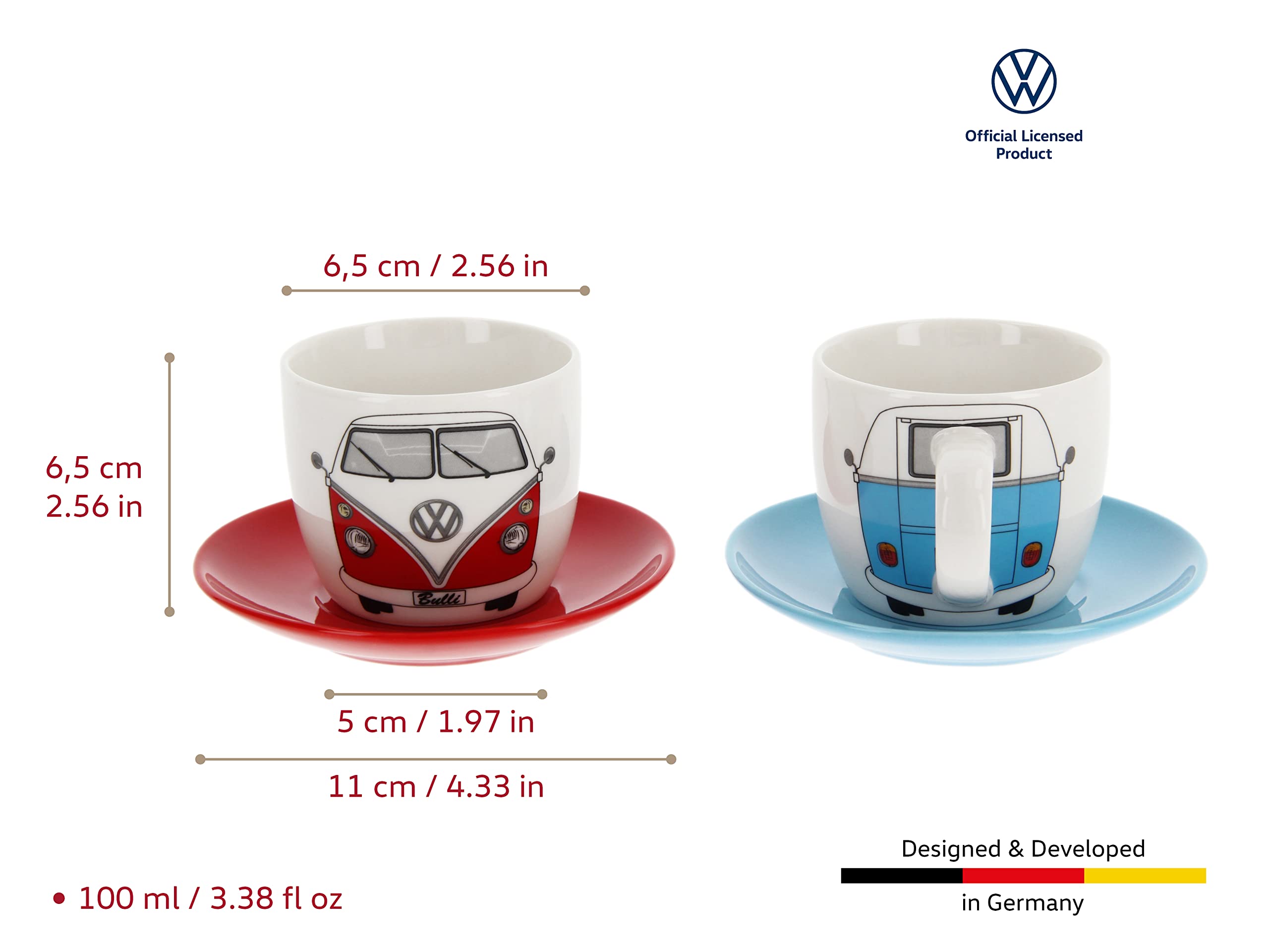 BRISA VW Collection - Volkswagen Espresso Cups Coffee-Tea-Cappuccino Set in T1 Bus Design (Bus Front/2 Colors/2-Piece Set/100ml/3.4 fl oz)