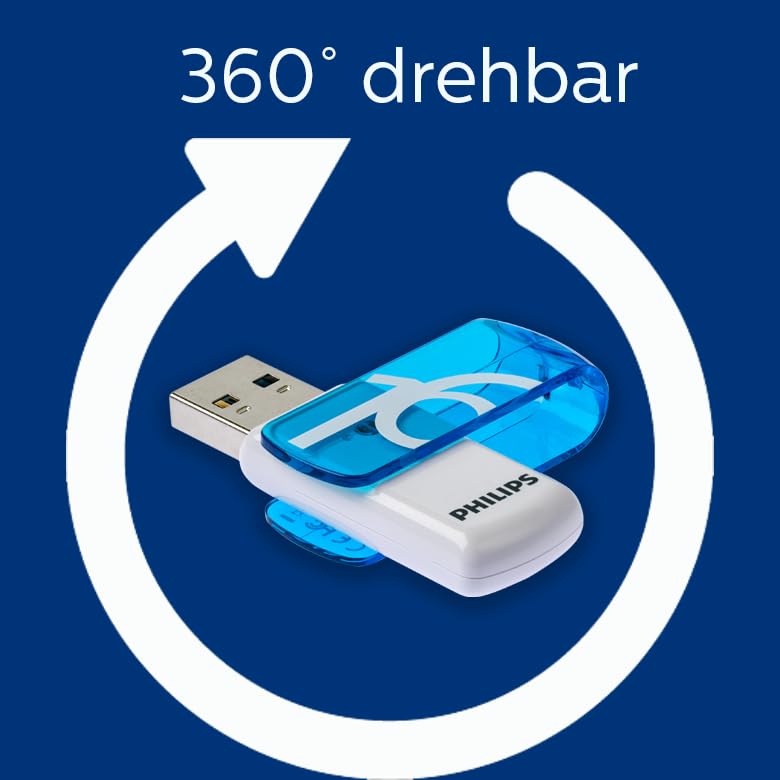 Philips Vivid Edition High Speed USB 2.0 Flash Drive 16GB with Swivel Cap for PC, Laptop, Computer Data Storage, Read Speed up to 21MB/s