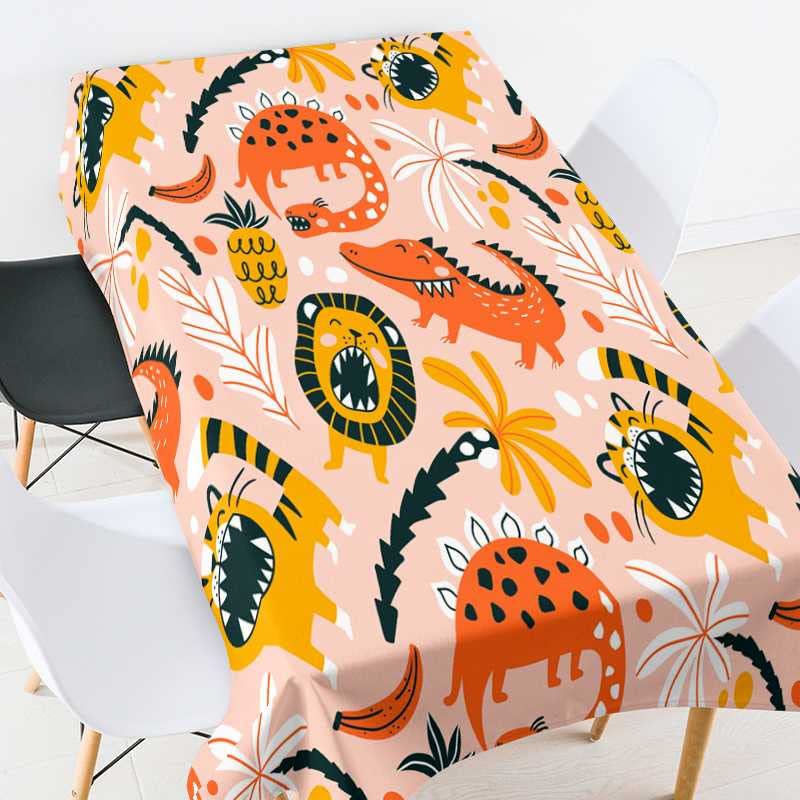 Cartoon Animal Floral Print Rectangle Tablecloth for Dining Table Party Decoration Waterproof Table Cover Table Mat A2 140x210cm