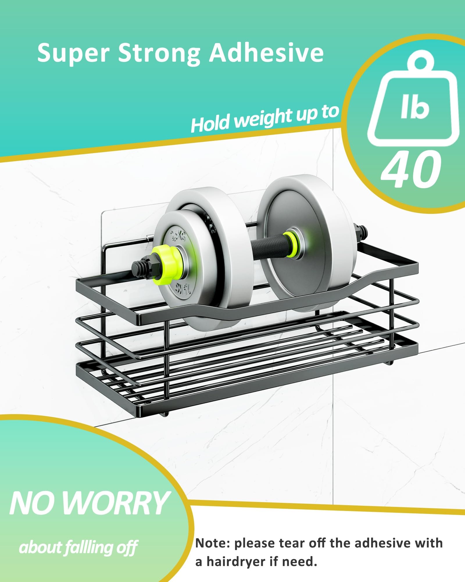 BOROY Bathroom Organizer, 4 Pack No Drilling Shower Caddy with Hooks, Wall Mout Rustproof Stainless Steel Storage Basket for Shower Room, Dorm and Kitchen