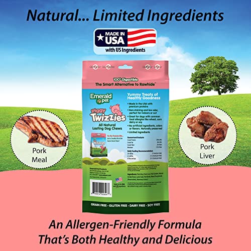 Emerald Pet Twizzies Rawhide Free 100% Digestible Natural Dog Lasting Chew Treats, Made in USA, Size 9 Piggy Pig Multipack