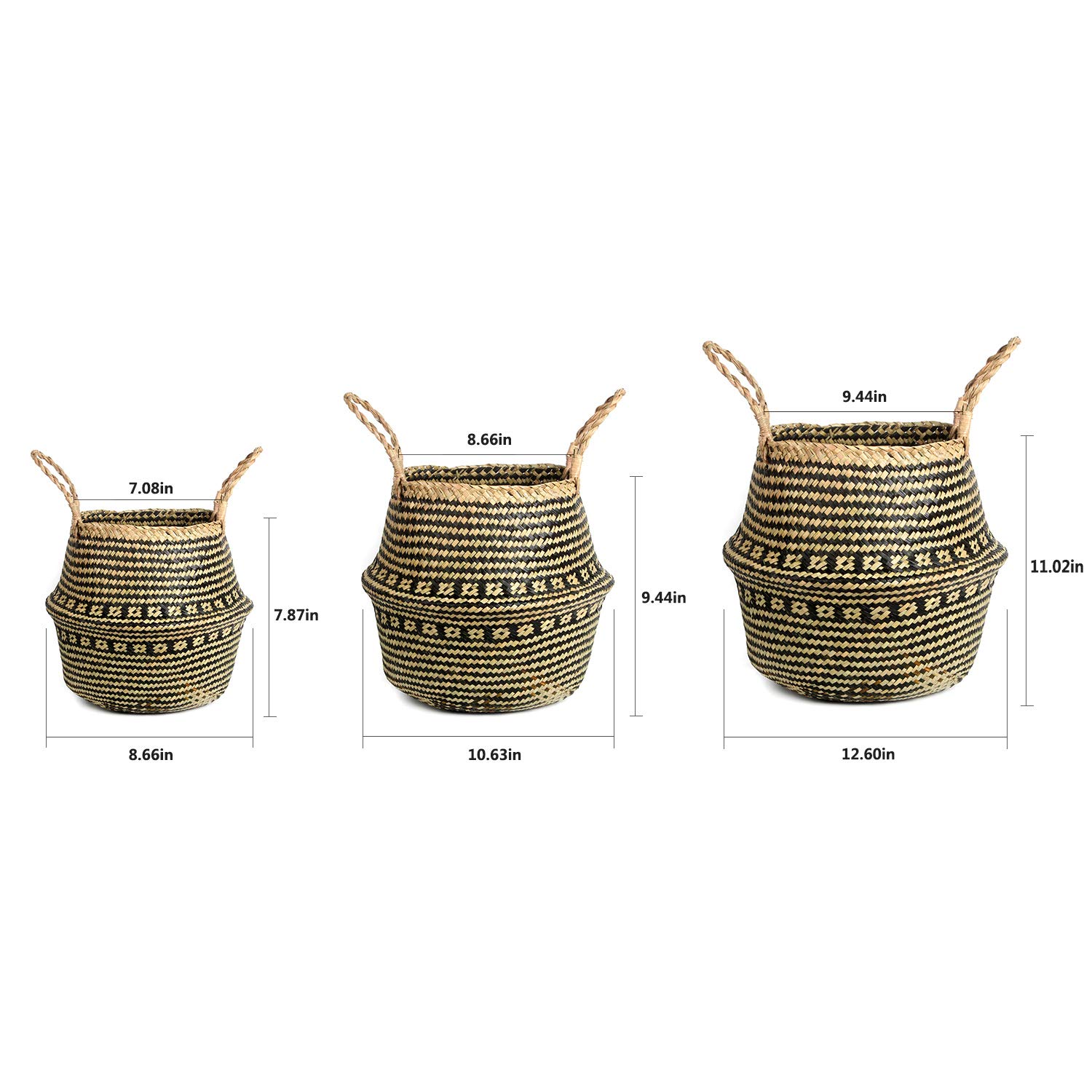 BlueMake Woven Seagrass Belly Basket for Storage Plant Pot Basket,Laundry, Picnic,Decorative Living ,Laundry Room& Bedroom (Medium,Cross Pattern)