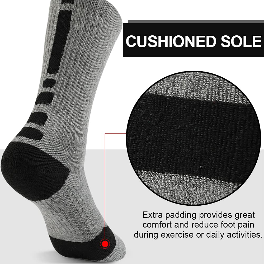 boruizhen Men's Athletic Crew Socks basketball Socks Sport Compression Cushion Socks for Running and Training (6 Pairs)