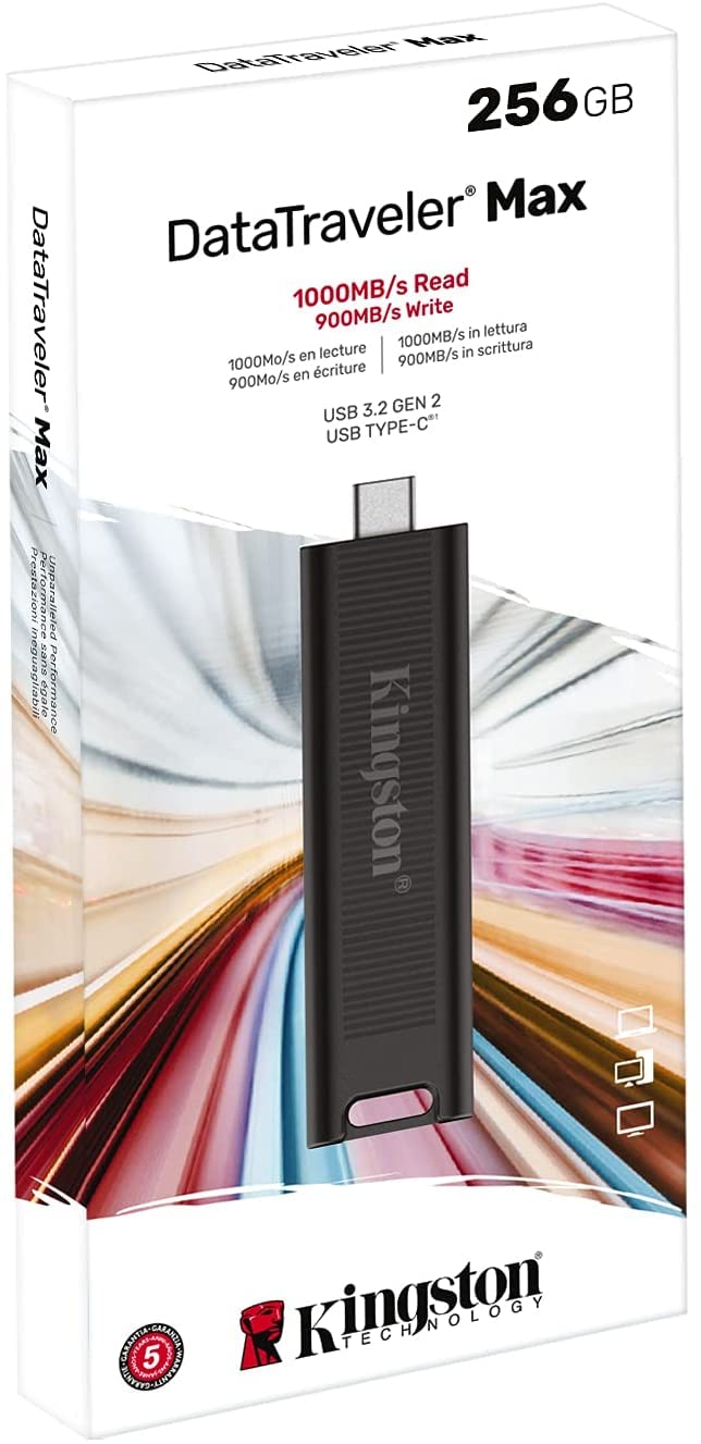 Kingston 256GB Flash Drive DataTraveler Max USB 3.2 High Speed 1000MB/s USB Type-C for Computer (DTMAX/256GB) Bundle with 1 Everything But Stromboli Lanyard