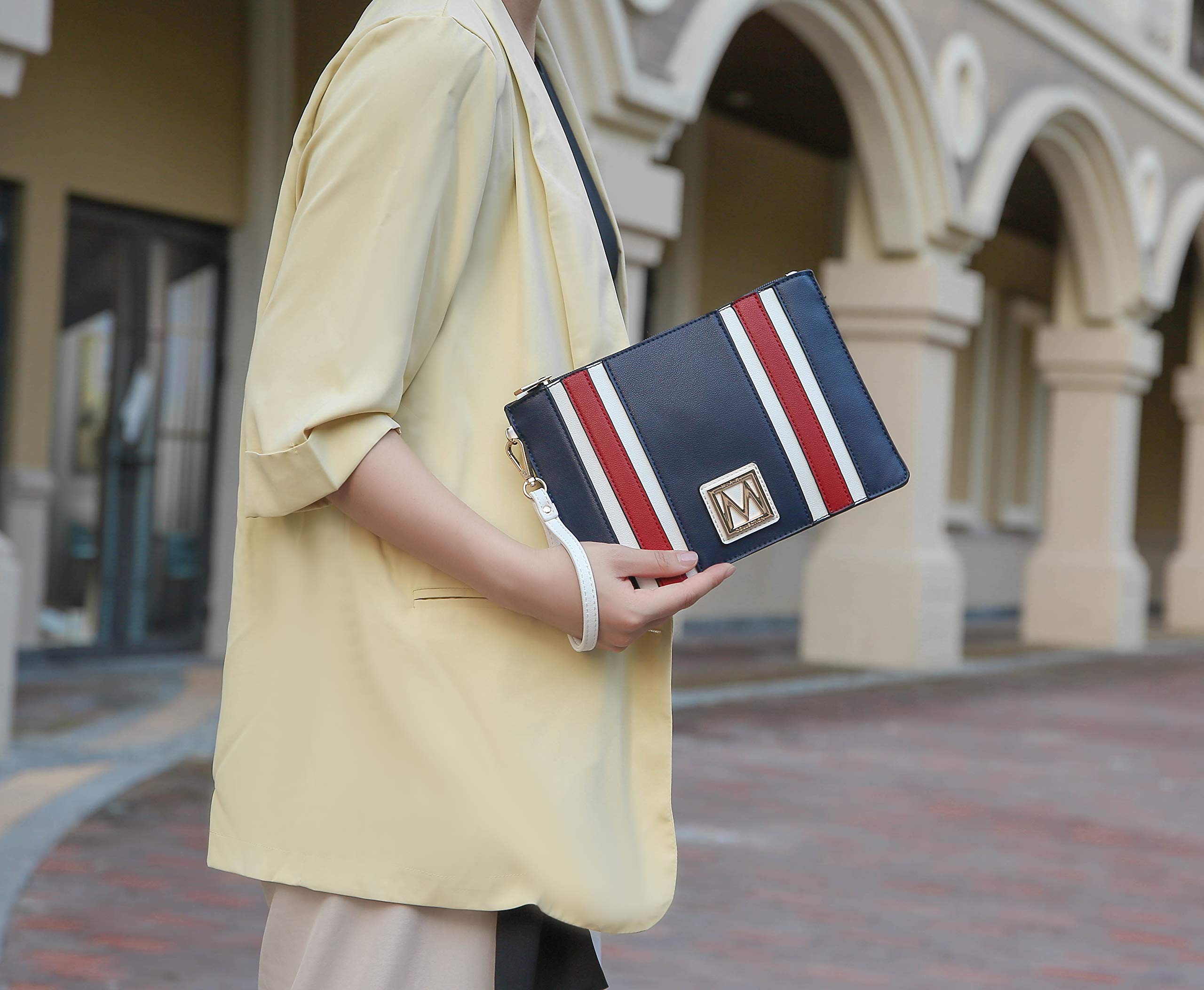 MKF 2-PC Set, Tote Bag for Women & Pouch Purse: PU Leather Handbag Pocketbook, Top-Handle Shoulder Strap Mustard-Olive