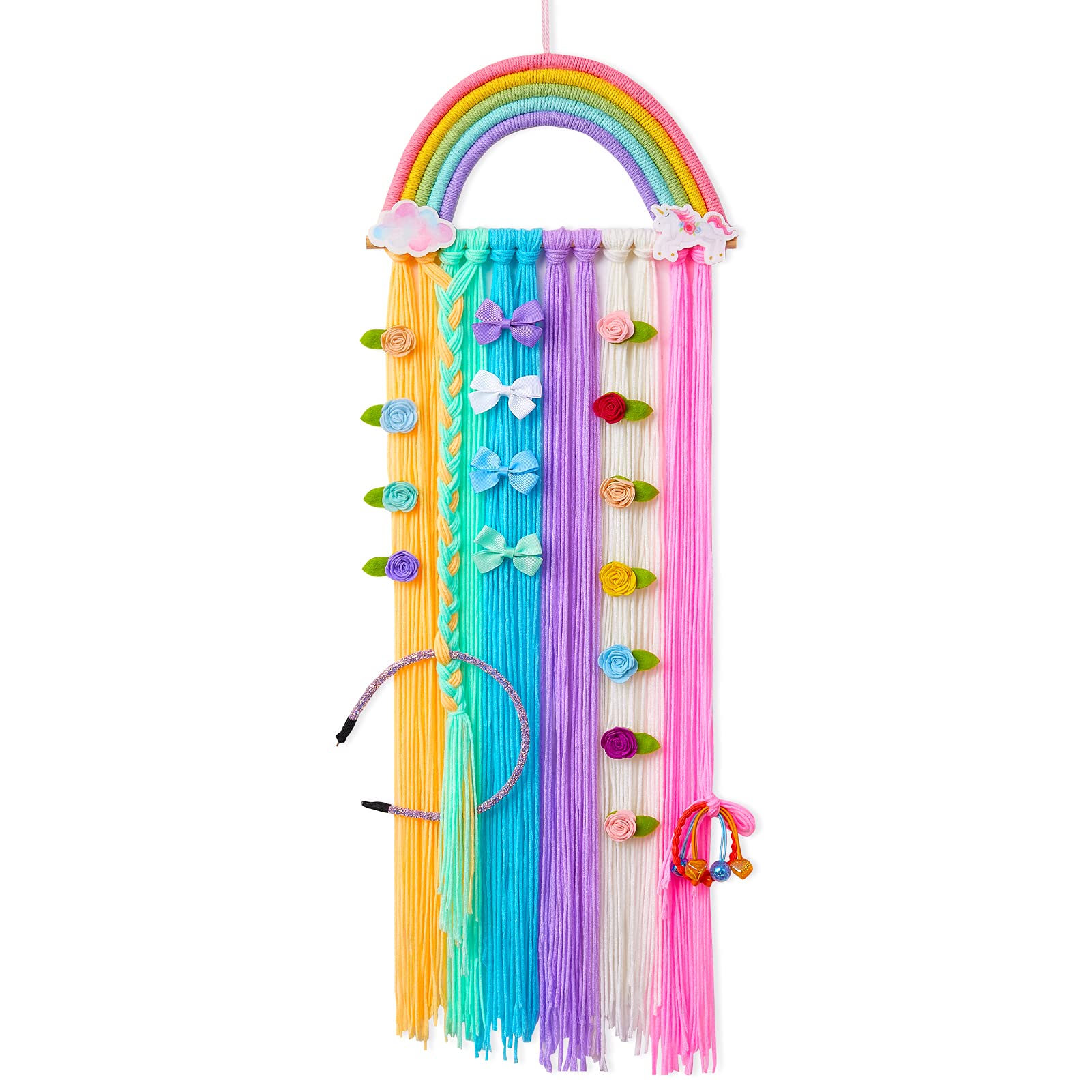 FIOBEE Rainbow Hair Bows Holder Organizer Unicorn Clips Storage Headband Holder Unicorn Wall Hanging Home Décor for Baby Girls Room