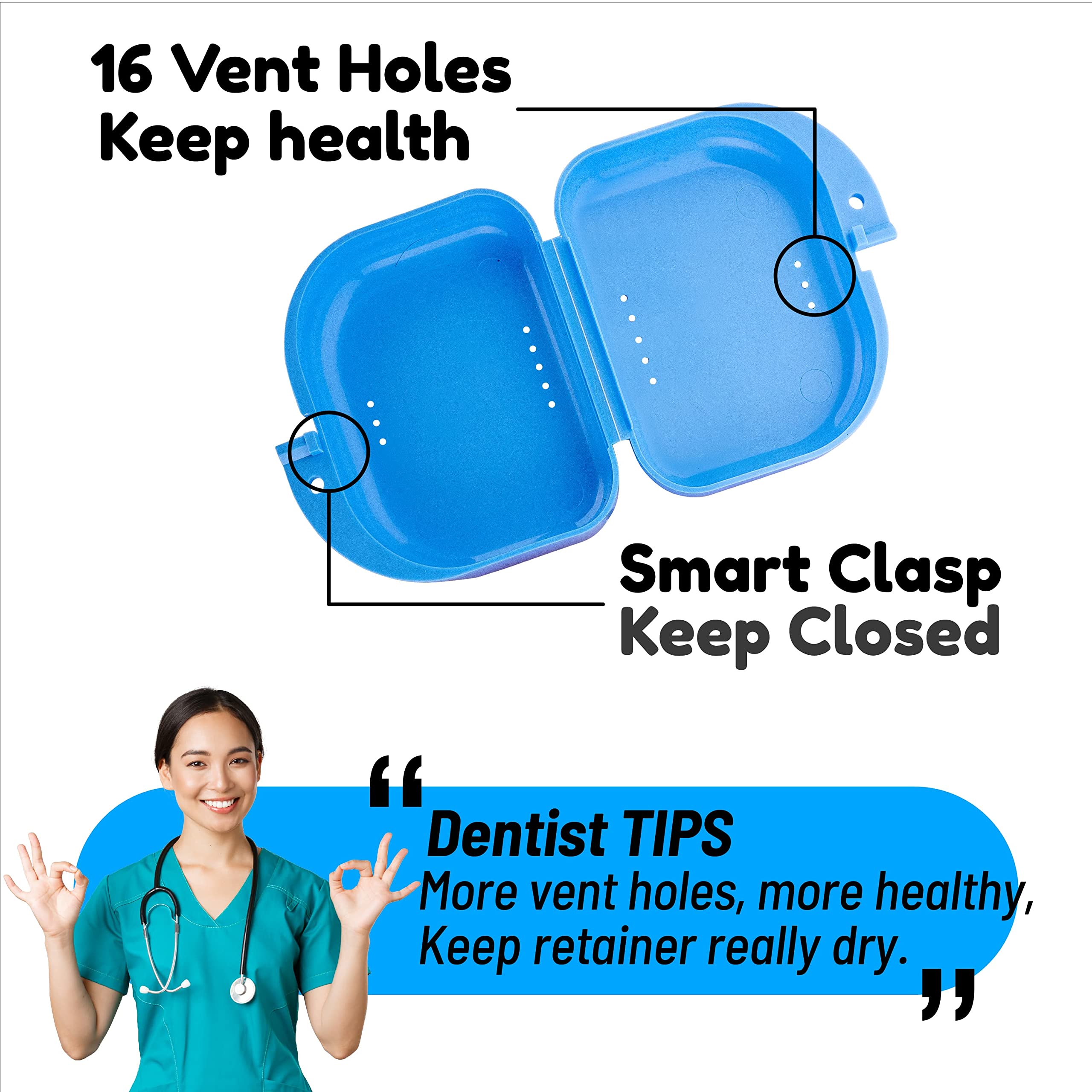 Cute Retainer Cases Cute, Retainer Holder Case 1 Pack, Aligner Case with Colorful Novelty Cute Patterns, Night Guard Case with Floral Patterns (Blue)