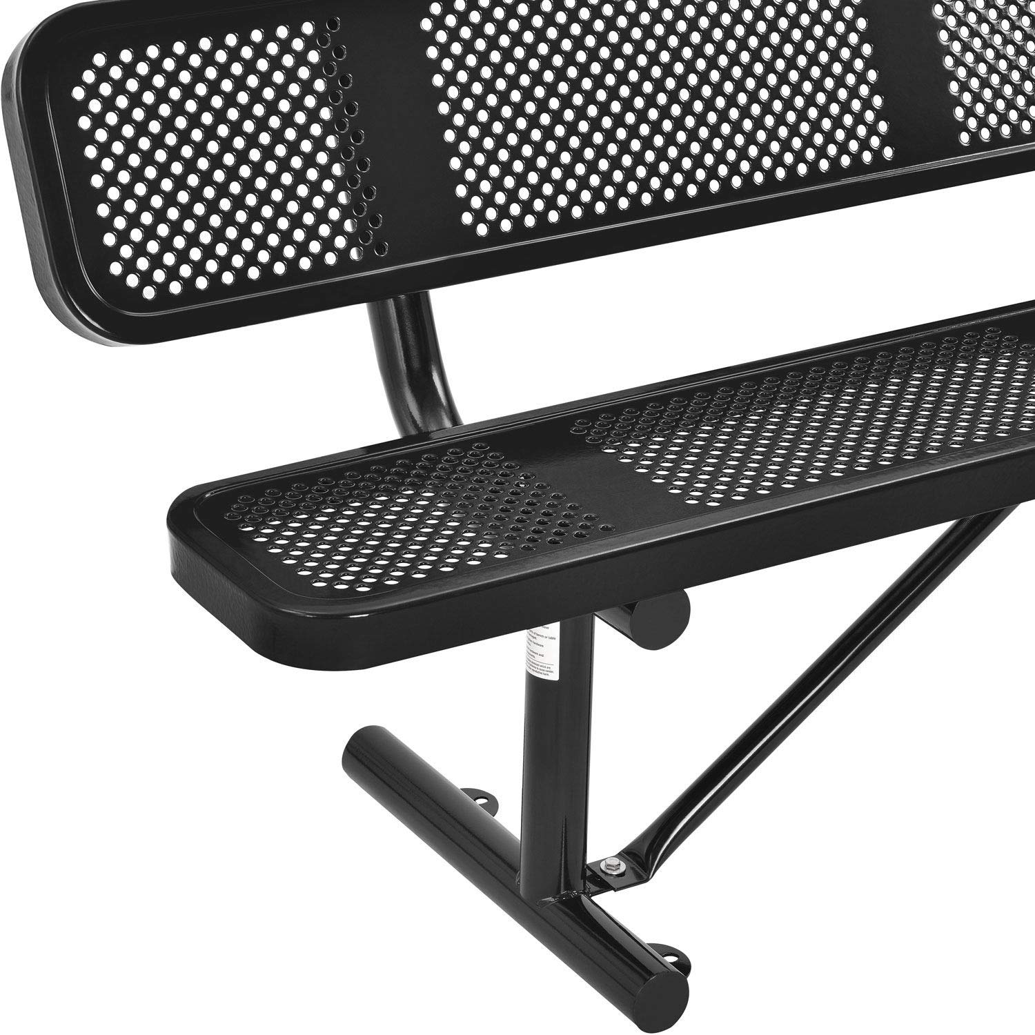 Global Industrial 72" Perforated Metal Outdoor Picnic Bench with Backrest, Black