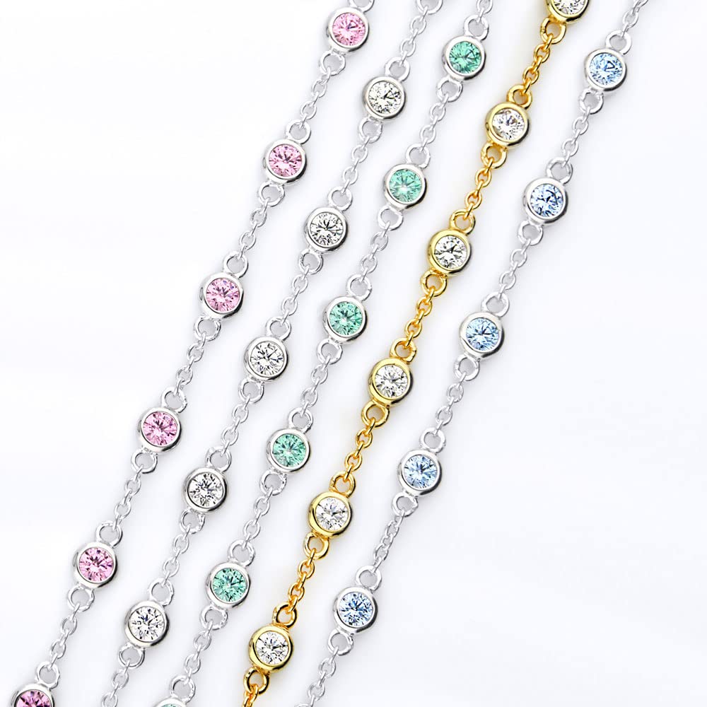 BERRICLE Sterling Silver Cubic Zirconia CZ by the Yard Station Bracelet for Women, Yellow Gold Flashed