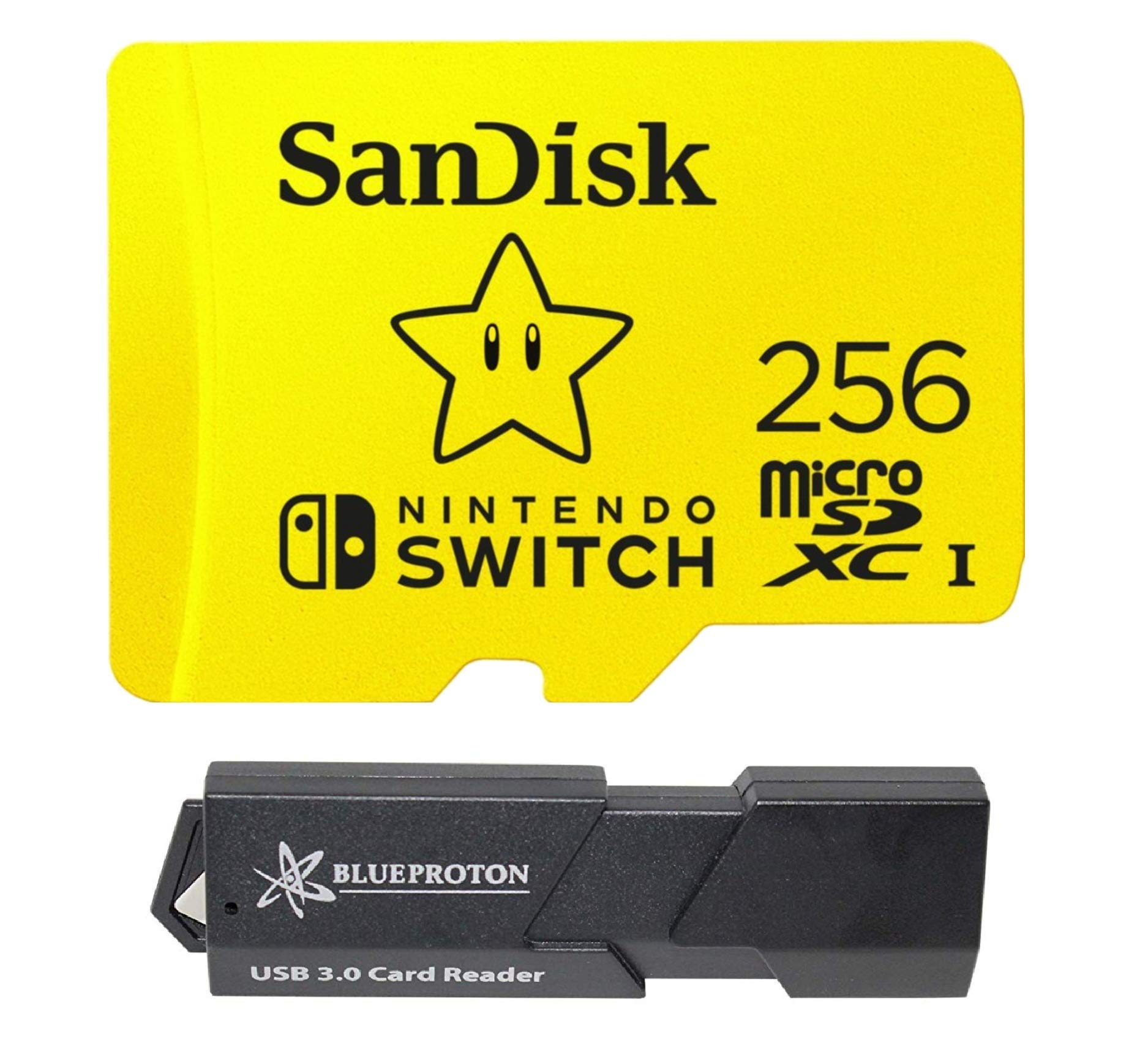 BlueProton USB 3.0 MicroSDXC Card Reader with SanDisk 256GB MicroSDXC UHS-I Card for Nintendo Switch Bundle