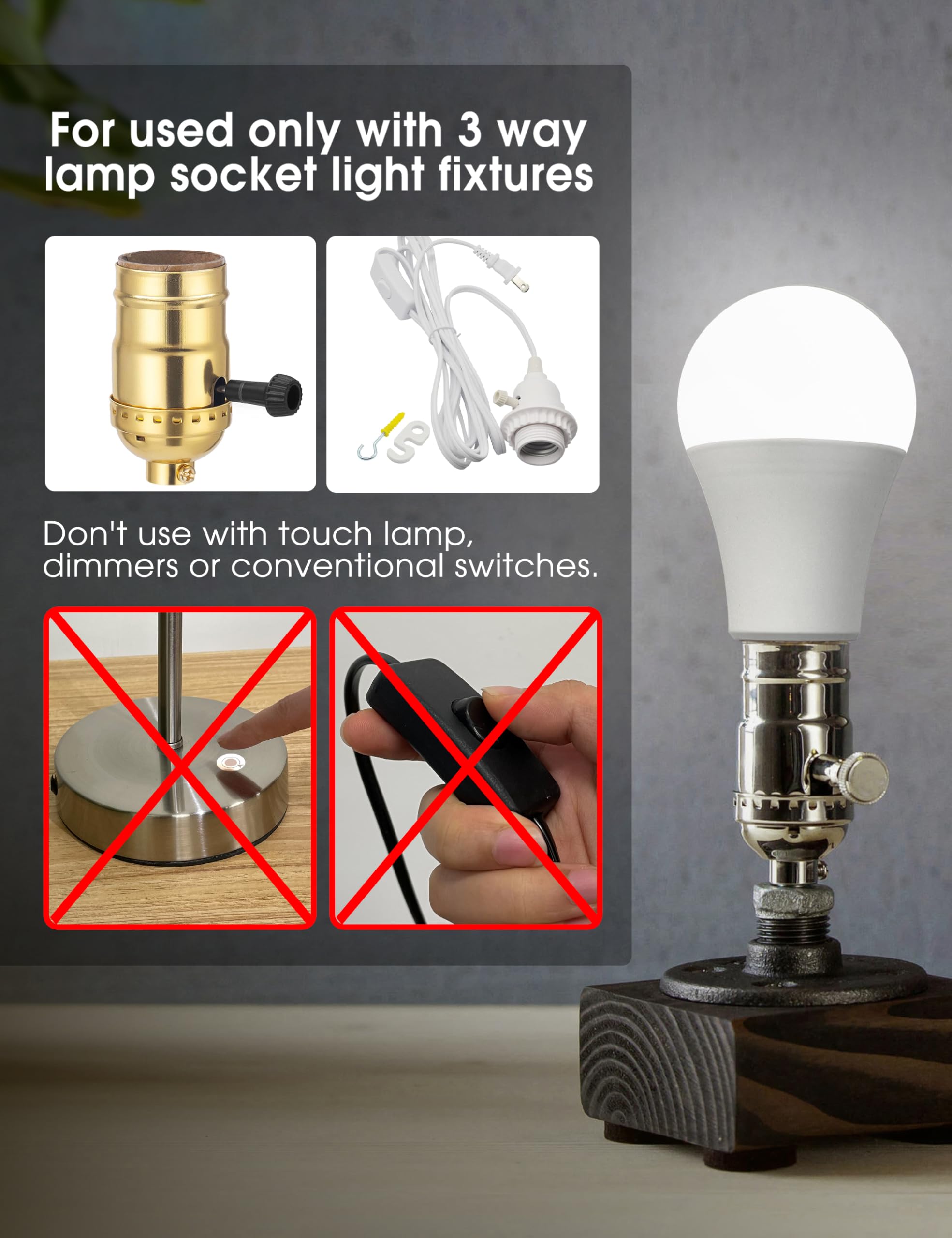 DORESshop 3 Way Light Bulbs, 3 Way LED Light Bulbs 50 100 150W Equivalent, A19 LED Light Bulbs, Three Way Light Bulbs E26 Medium Base, Soft White 3000K, 600lm-1200lm-1600lm, 2Pack