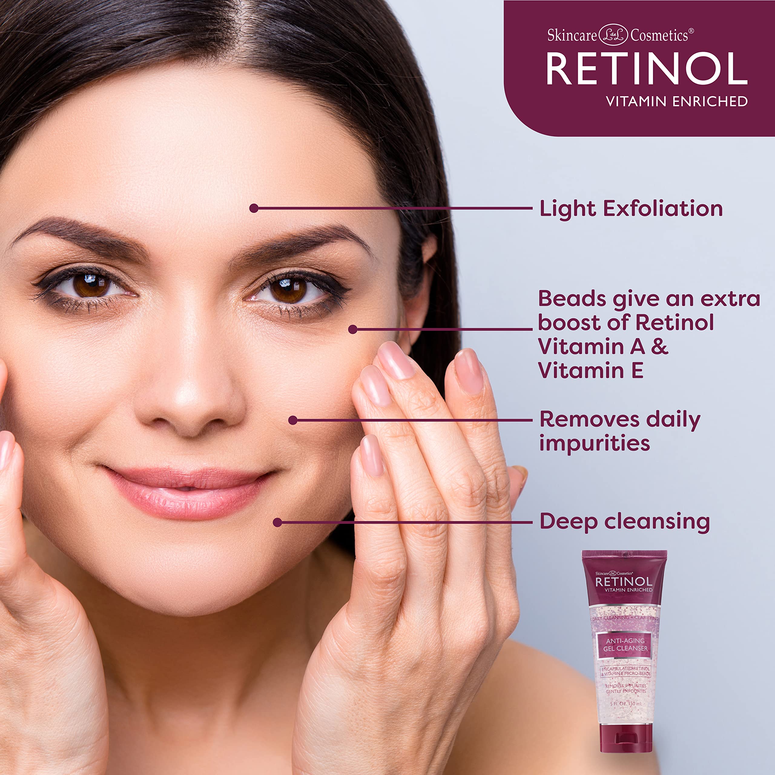 Retinol Anti-Aging Gel Cleanser โ Gently Cleans Impurities From Pores & Exfoliates for Soft, Smooth Skin โ Antioxidant-Rich Micro-Beads w/ Vitamin A & E Maximize Renewing Benefits Of Retinol
