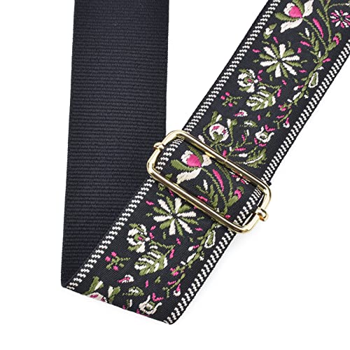CLOUDMUSIC Handbag Strap Replacement Crossbody Strap Purse Strap for Women Girls (Chic Flowers In Black)