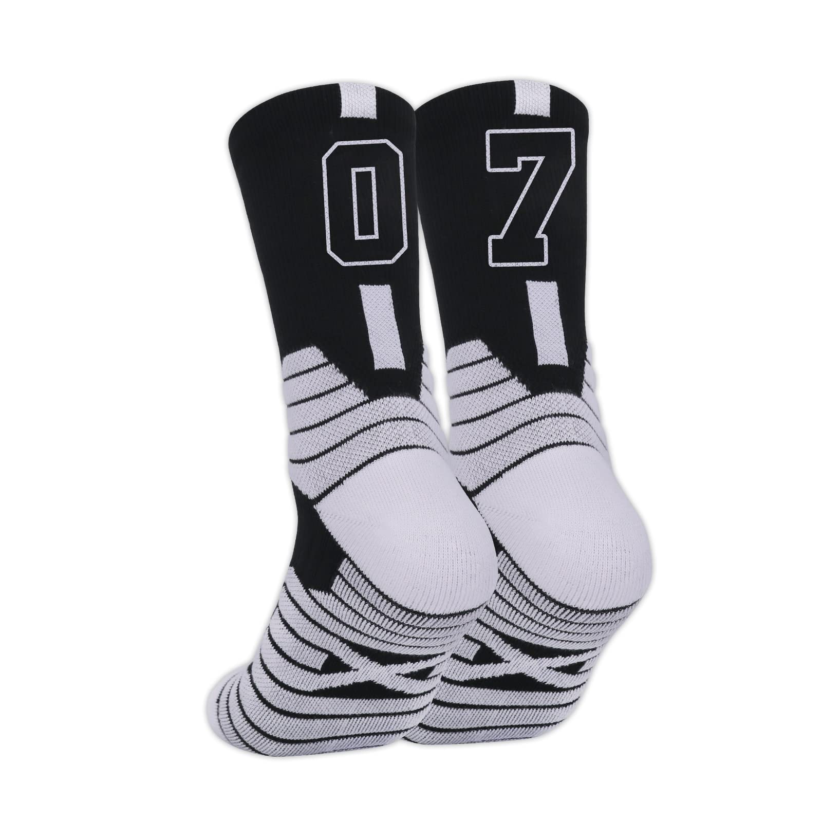 Bviotlt Custom Basketball Socks Team Number Athletic Socks #7 Player Jersey Number Crew Socks Gift for Men Black