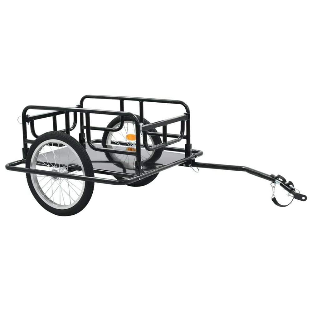 Bike Cargo Trailer with 2 Wheels, Folding Frame Bicycle Wagon Carrier Luggage Storage Cart with Rain Cover, Black+Red