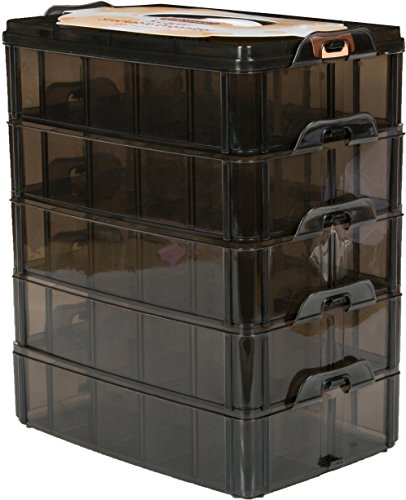 LifeSmart USA Stackable Storage Container Black 50 Adjustable Compartments Compatible with Lego Dimensions LOL Surprise Littlest Pet Shop Arts and Crafts and More (5 Tier)