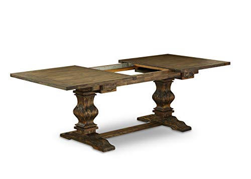 East West Furniture LAGA11-78-03 11 Piece Dining Table Set Includes a Rectangle Dining Room Table with Butterfly Leaf and 10 Brown Linen Fabric Upholstered Chairs, 42x92 Inch, Jacobean