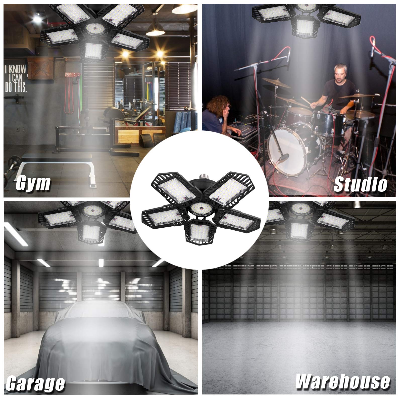 BLUERIN LED Garage Lights, Garage LED Lighting 15000LM Super Bright Deformable Garage Lights Ceiling LED Basement Lighting Fixture Adjustable Roller Ideal for Workshop Warehouse Attic (1-Pack)