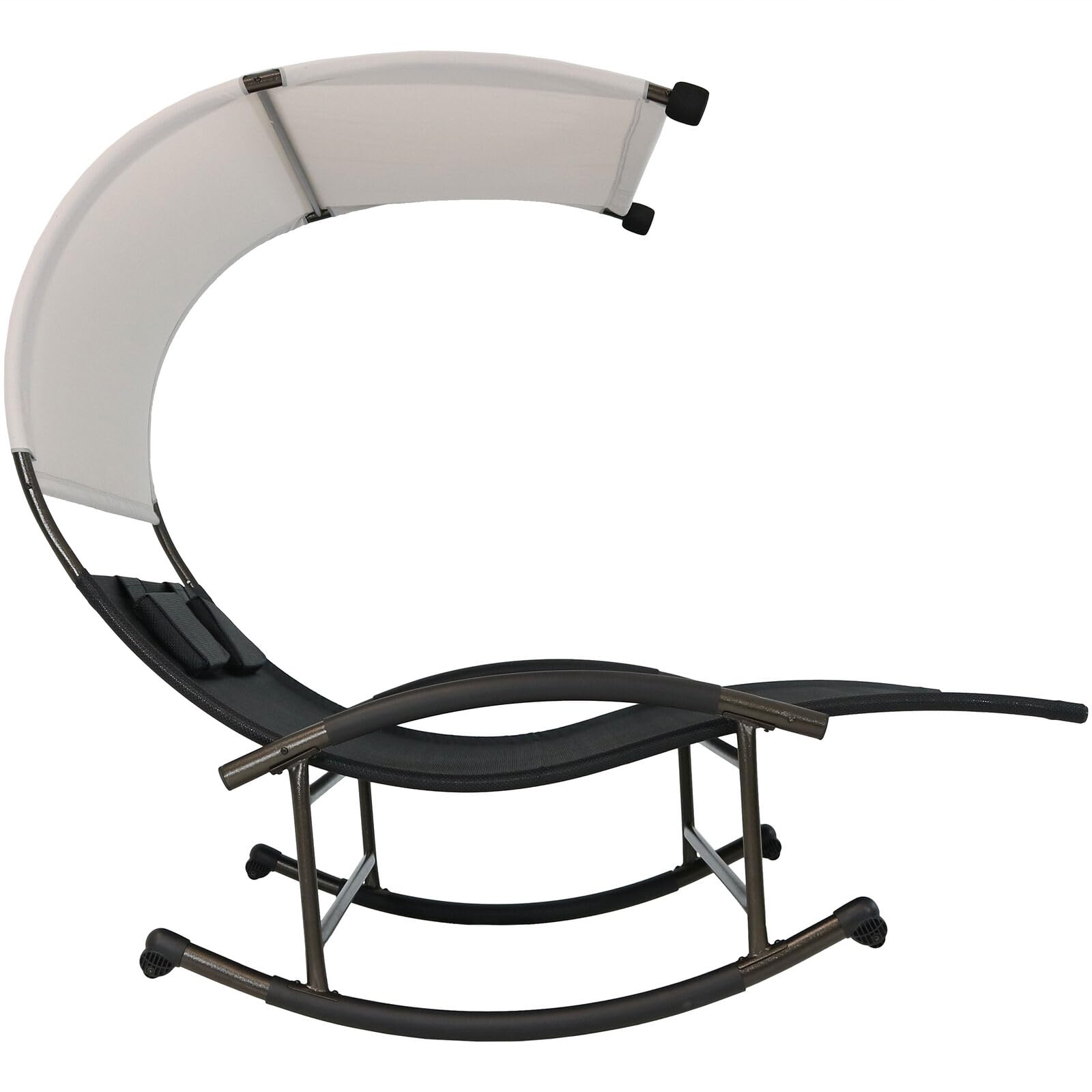 Double Rocking Chaise Lounge Bed with Canopy and Pillows - Black