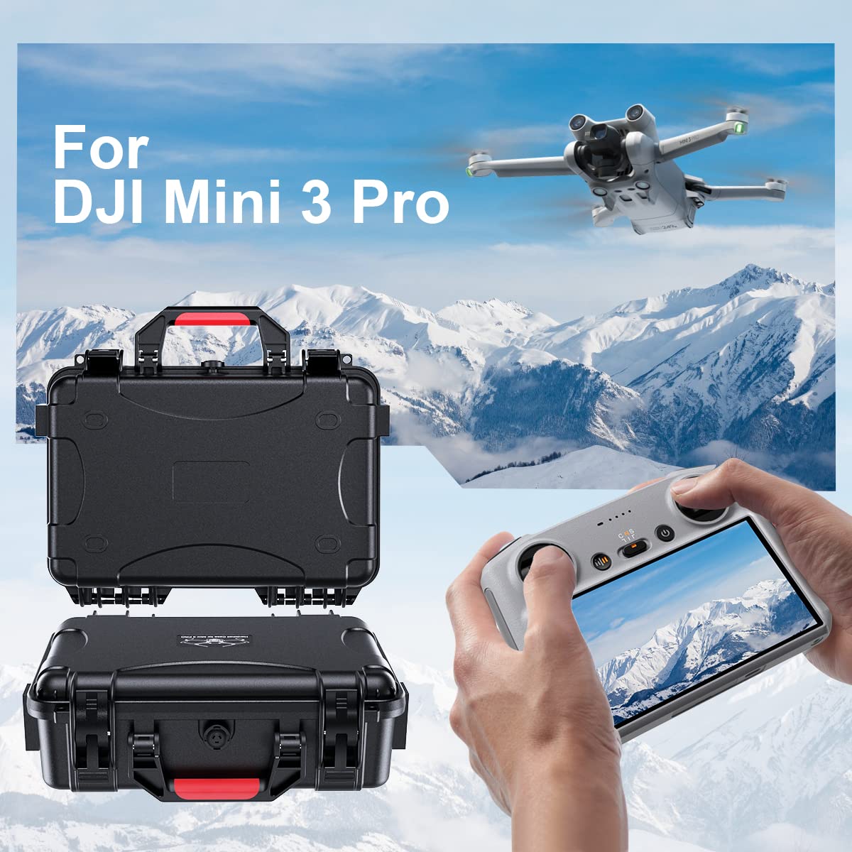 Case for DJI Mavic Mini 3 Pro Waterproof Hard Case, Outdoor Travel Storage Carrying Bag for DJI Mini3 Pro Fly More Combo & Drone RC Pro Smart Remote Controller Accessory Kit, Black [CASE ONLY]