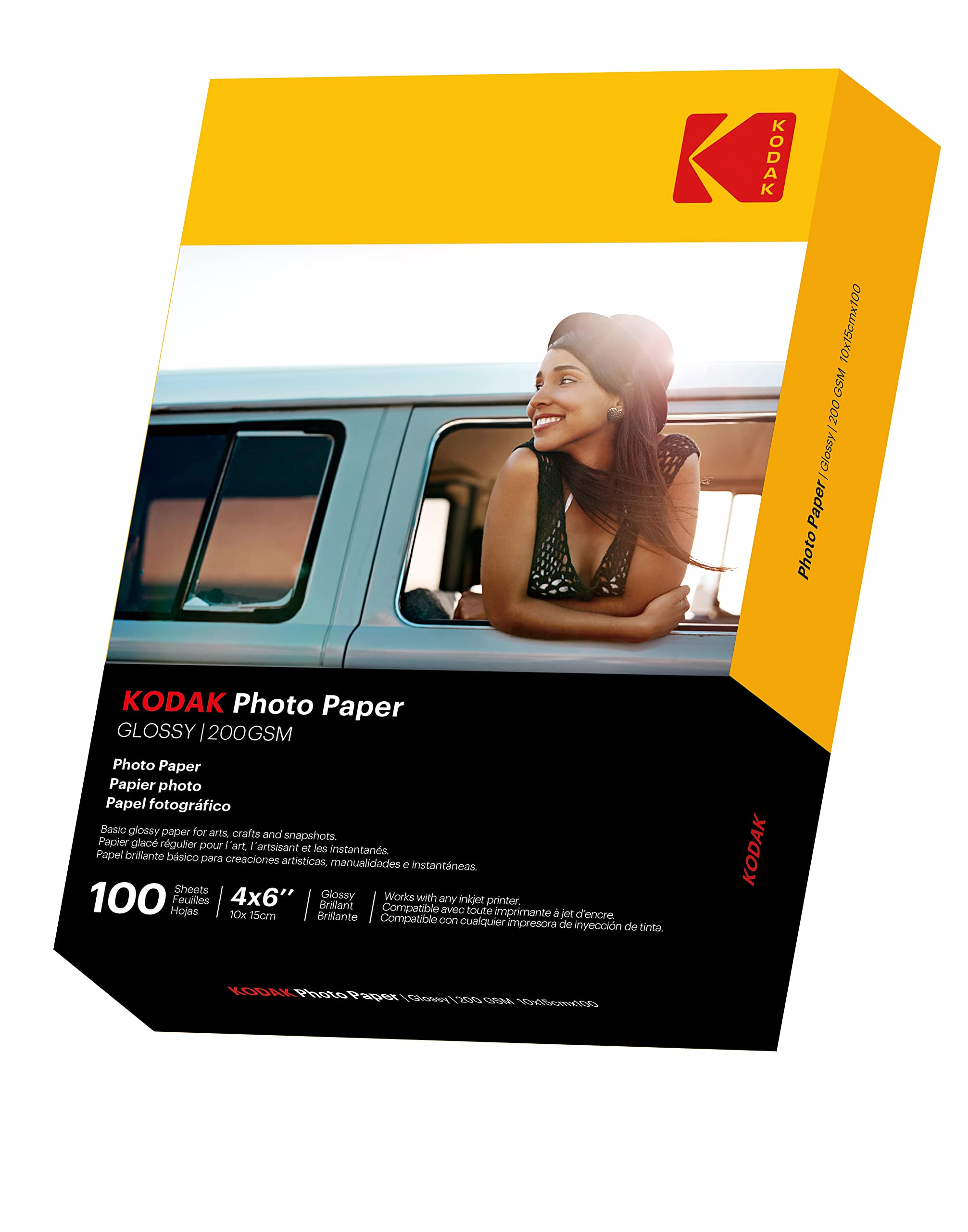 KODAK Photo Paper Gloss 4 X 6, 100 count, 52lb-200 g/m 2-8.5MIL (41180-1743327) Not compatible with Kodak Dock Printers.