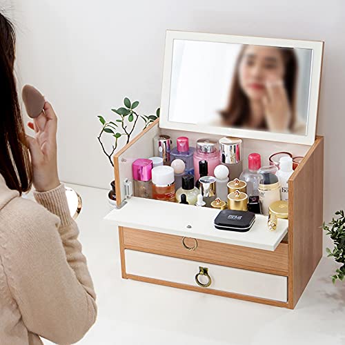 Makeup Organizer Wooden Cosmetic Storage Cases Display Rack with Drawer Makeup Organizer Case for Brushes Lipsticks Skincare Toner Cosmetic Storage Box