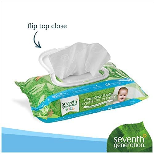 Seventh Generation Free & Clear Baby Wipes with easy open top, 64 count packs (pack of 12) (768 wipes)