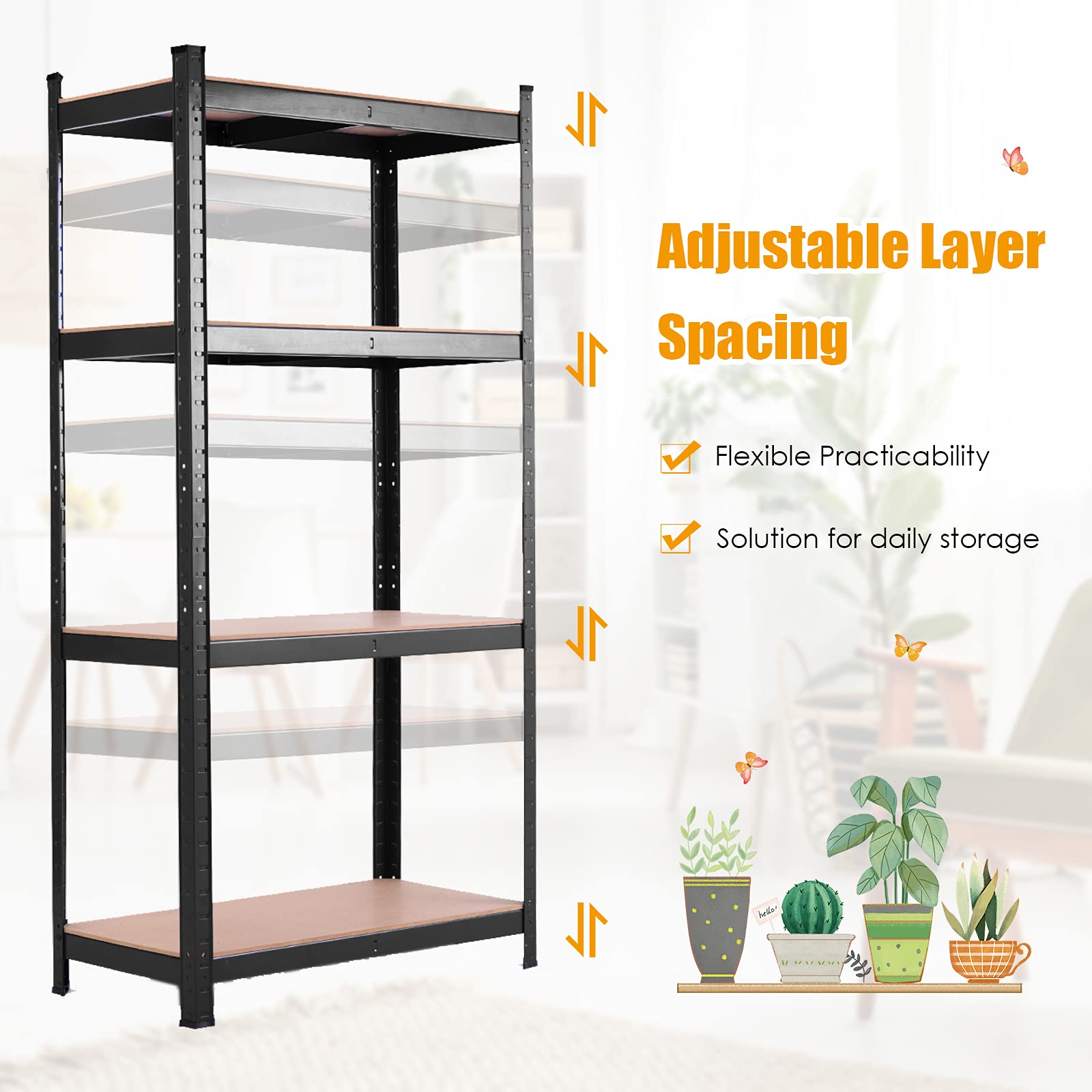 Tangkula Metal Storage Shelves, 63 inches Heavy Duty Steel Frame, Home Garage Multi-Use Storage Rack with Adjustable Shelves, 4-Tier Garage Shelf (32" L×16" W ×63" H) (1, Black)