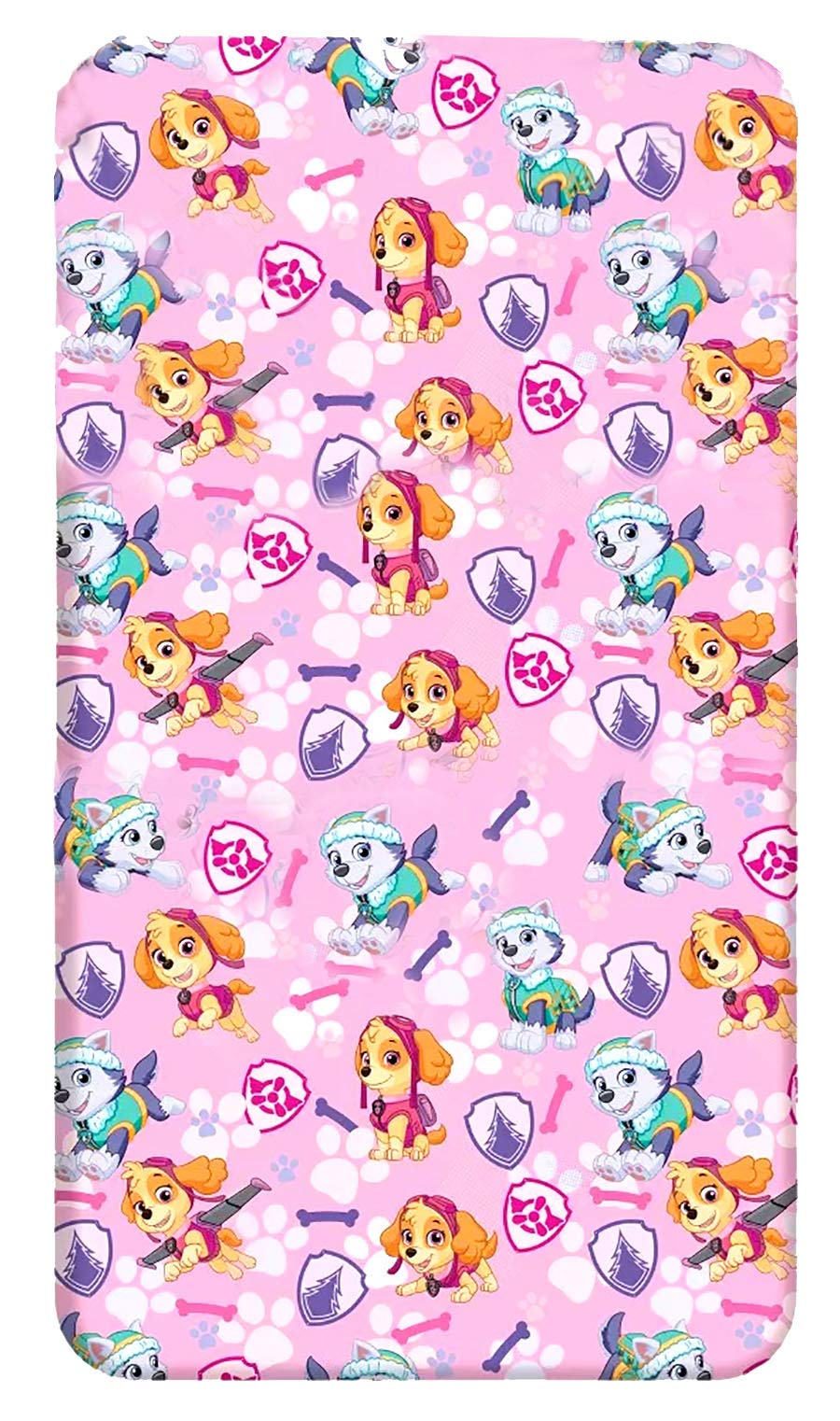 BrandMac Paw Patrol 100% Cotton Fitted Sheet, 90 x 200 cm x25cm, Rubber, Chase Paw Patrol Pink Fitted Sheet Single Bed