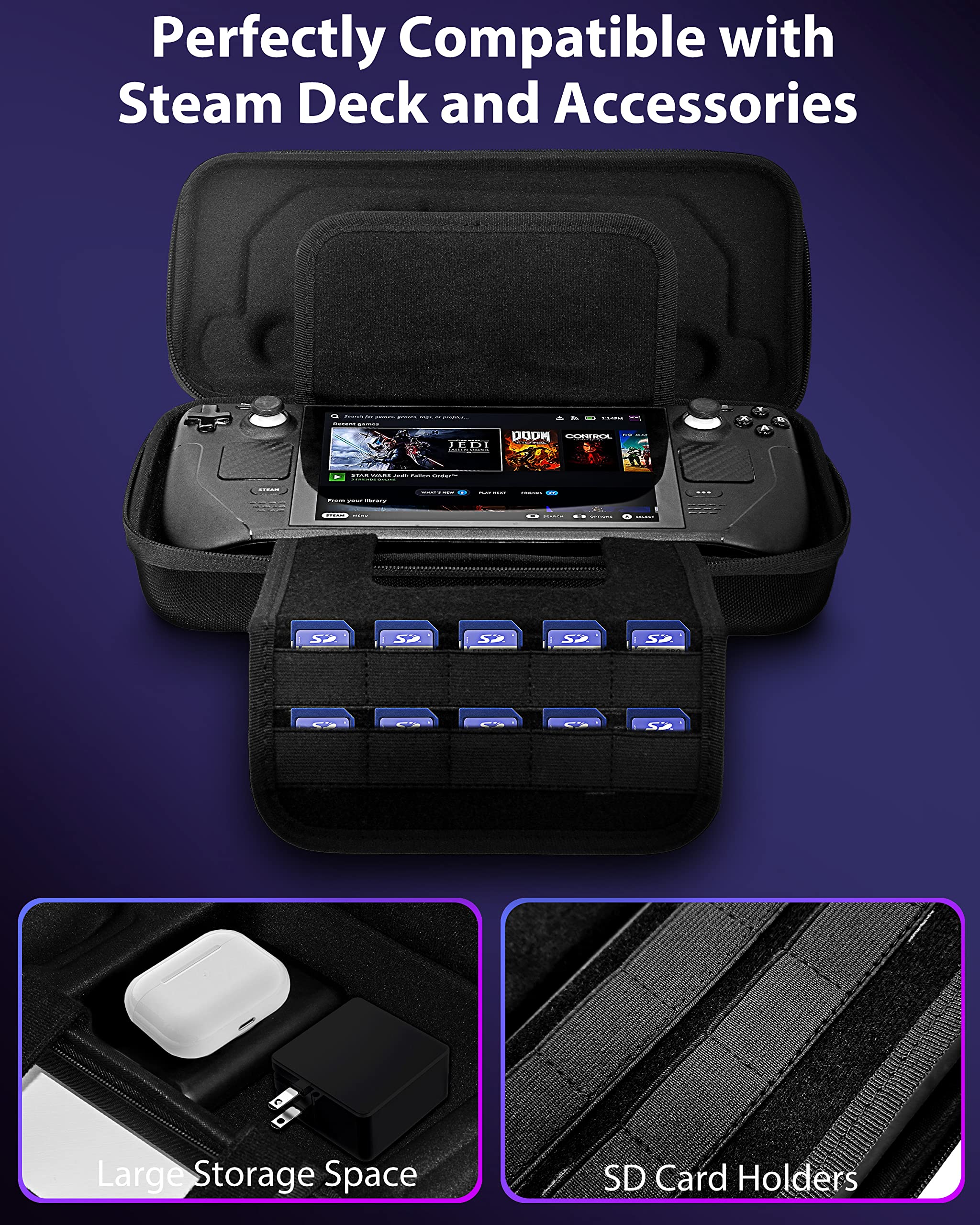 Case for Steam Deck, Anti-Scratch and Non-Slip Grips Vavle Steam Deck Accessories, Protective Cover with Kickstand Designed for Steam Deck (Stand & Storage 2 in 1)