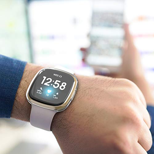 KPYJA Screen Protector Compatible with Fitbit Sense 2/Versa 4 Case, Soft TPU Plated Case All-Around Protective Screen Full Cover Bumper Compatible for Fitbit Sense 2/Versa 4 Smart Watch