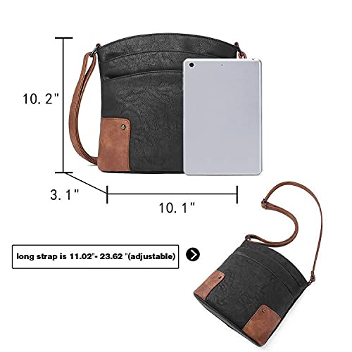 CLUCI Medium Crossbody Purses for Women, Multi Pockets Shoulder Bag, Vintage Messanger Bag, Vegan Leather Travel Two-tone Brown Coarse Grain