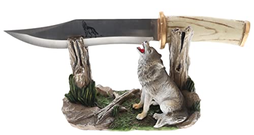 Deleon Collections Decorative White Wolf Knife - Majestic Howing Wolf Display Stand - Rustic Lodge Decor