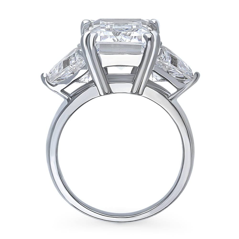 BERRICLE Sterling Silver 3-Stone Wedding Engagement Rings Emerald Cut Cubic Zirconia CZ Statement Cocktail Anniversary Ring for Women, Rhodium Plated Size 7