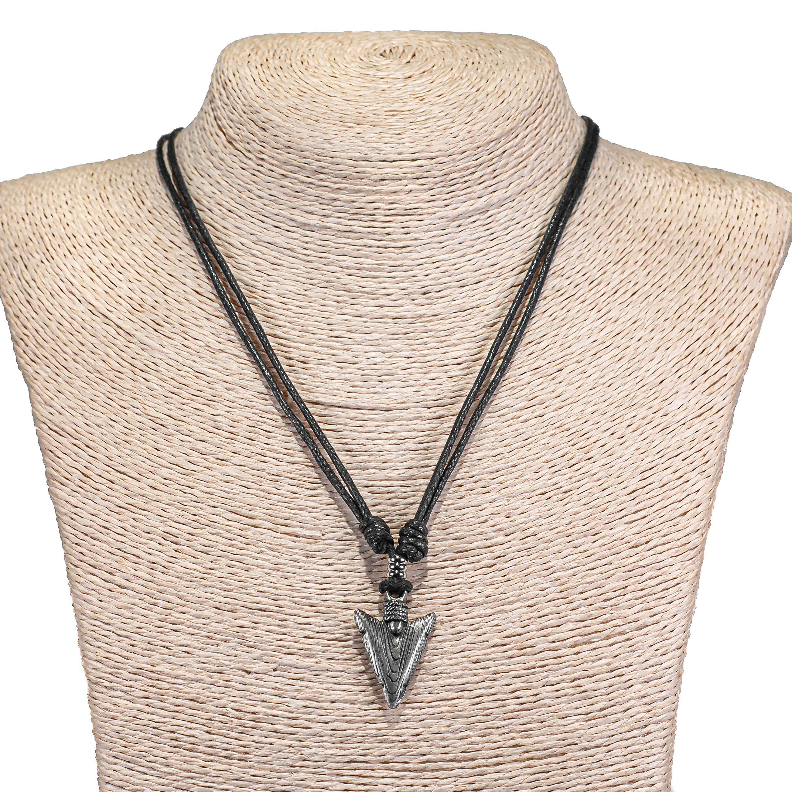 BlueRica Arrowhead on Adjustable Black Cord Necklace (Old Silver Finish)